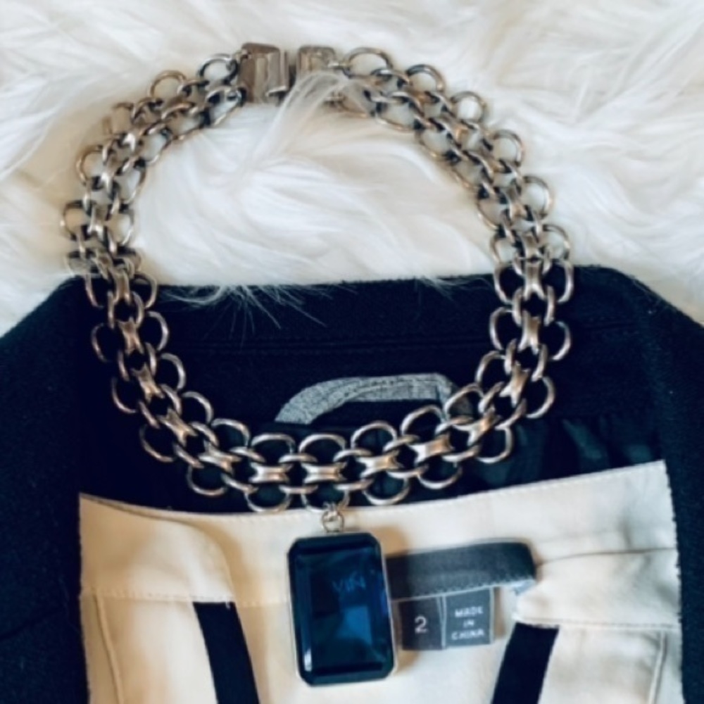 Silver Chainmaille Choker Oversized Gem Pendant - Gem